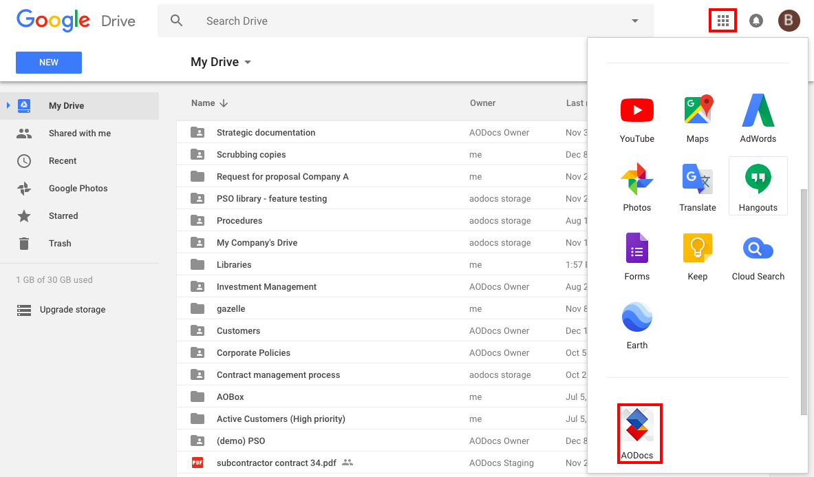 Switch between the AODocs interface and Google Drive – AODocs Knowledge Base